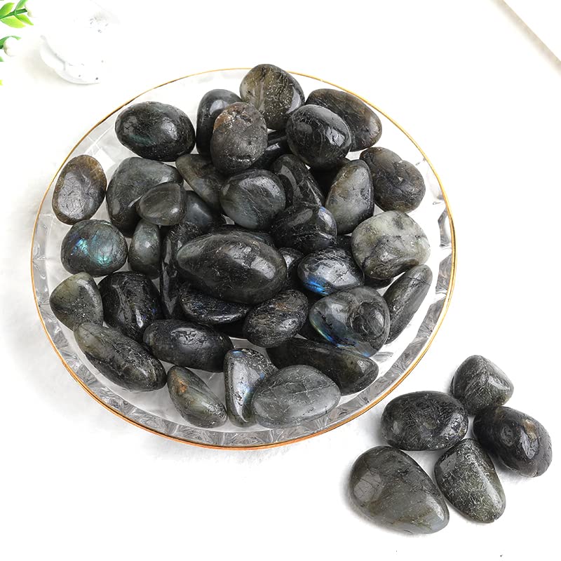 FUFIZU 1PC Natural Crystal Amethyst Rose Quartz Gravel Irregular Polishing Minerals Specimen Stone Aquarium Home Decor PINGJIUYIN (Color : Labradorite, Size : 100g)
