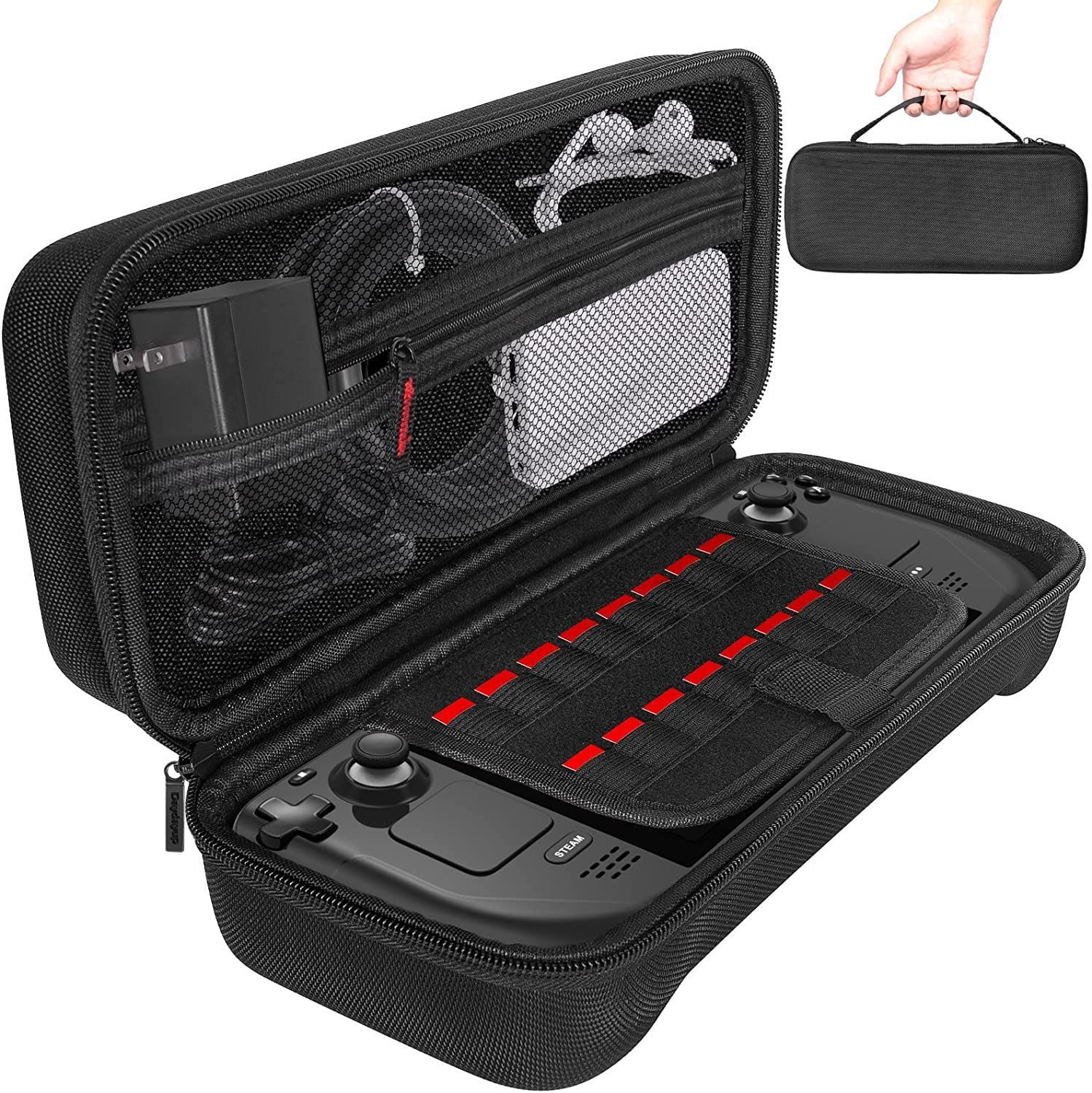 Emvaoal Carrying Case Compatible with Steam Deck, Fit Ac Adapter Chargers, with 16 SD Games Cartridges Portable Travel Carrying Case Pouch for Steam Deck Console & Accessories