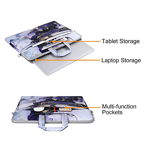 MOSISO Laptop Shoulder Bag Compatible with MacBook Air 15 inch M2 A2941 2023/Pro 16 2023-2019 M2 A2780 M1 A2485 A2141/Pro 15 A1398,15-15.6 inch Notebook, Briefcase Sleeve with Belt Marble MO-MBH348