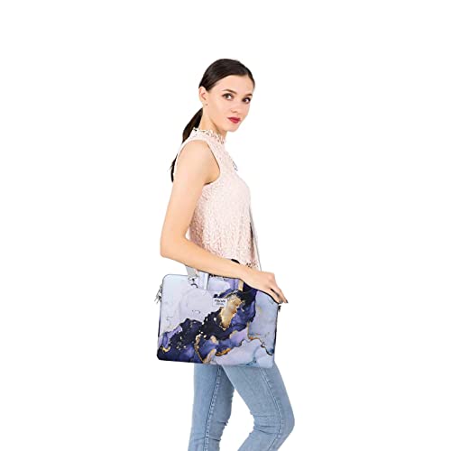 MOSISO Laptop Shoulder Bag Compatible with MacBook Air 15 inch M2 A2941 2023/Pro 16 2023-2019 M2 A2780 M1 A2485 A2141/Pro 15 A1398,15-15.6 inch Notebook, Briefcase Sleeve with Belt Marble MO-MBH348