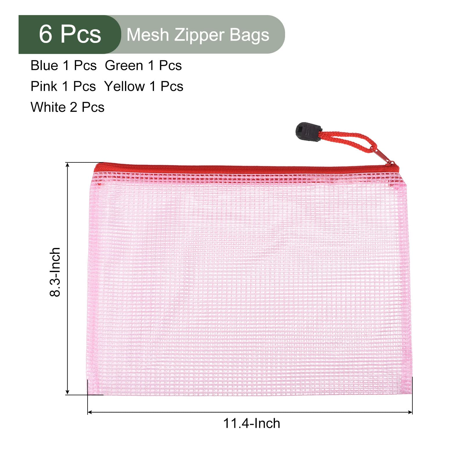 YOKIVE 6 Pack Mesh Zipper Bags, B5 Mesh File Pockets Plastic Document Pouch, Great for Office Appliances Travel Storage(Multicolor)