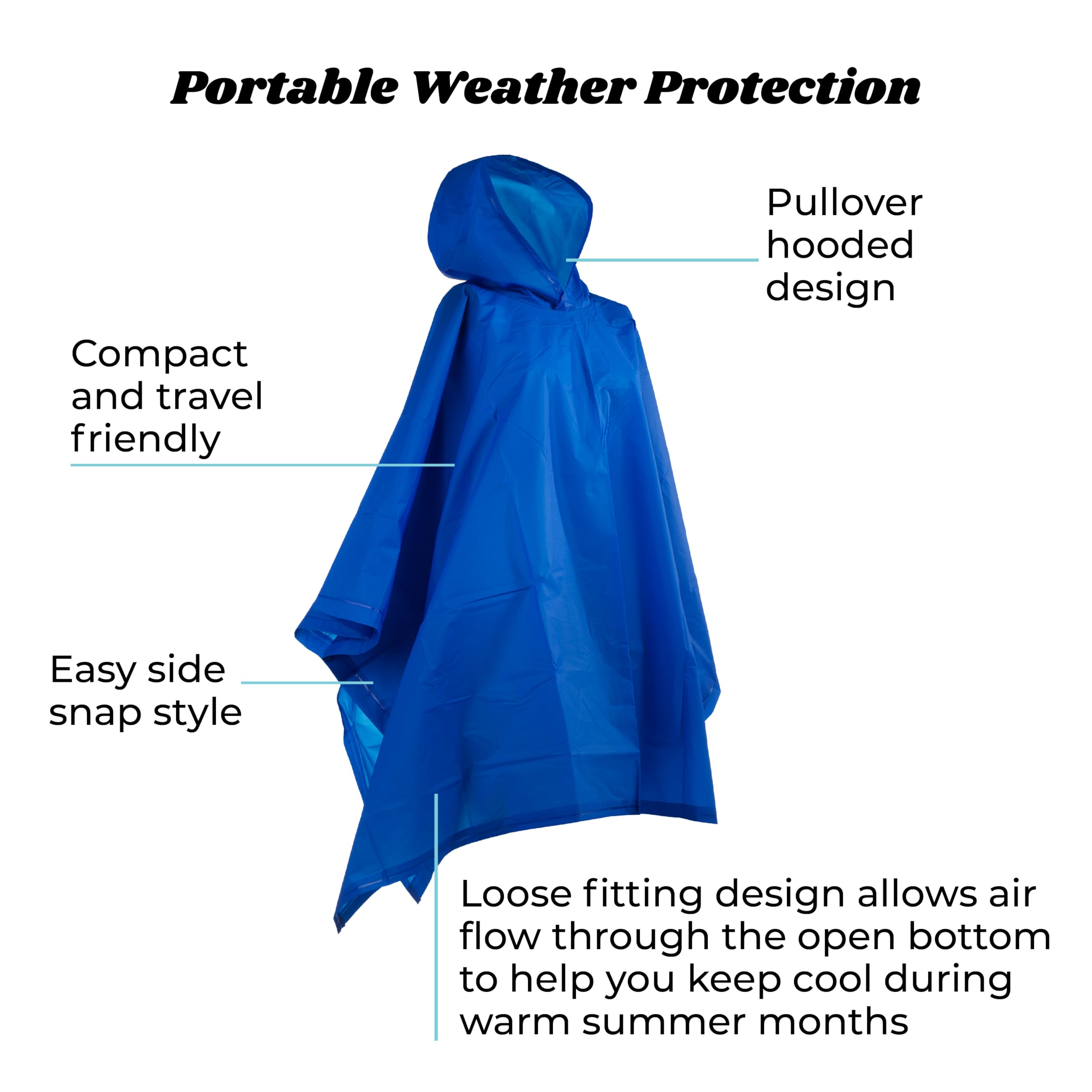 Totes One Size Reusable, Compact & Travel-Friendly, Pullover Hood, Easy Snap, Lightweight, Royal