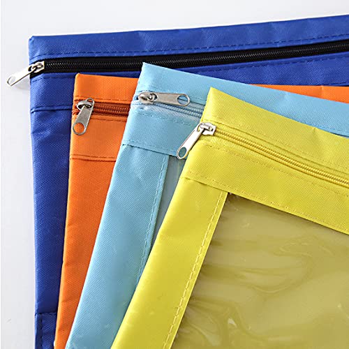 Zippered Pen Pencil Binder Pouch 3 Rings with Clear Window for School Classroom Organizers 8 Pcs (Yellow)