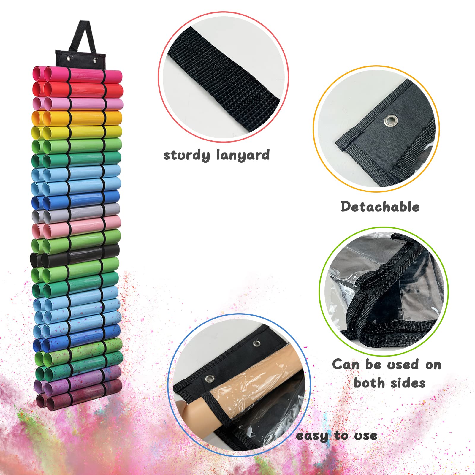 Wensdr Vinyl Roll Holder with 48 Compartments Vinyl Storage Organizer Door Hanging/Wall Mount Craft Vinyl Holder Storage Rack Black