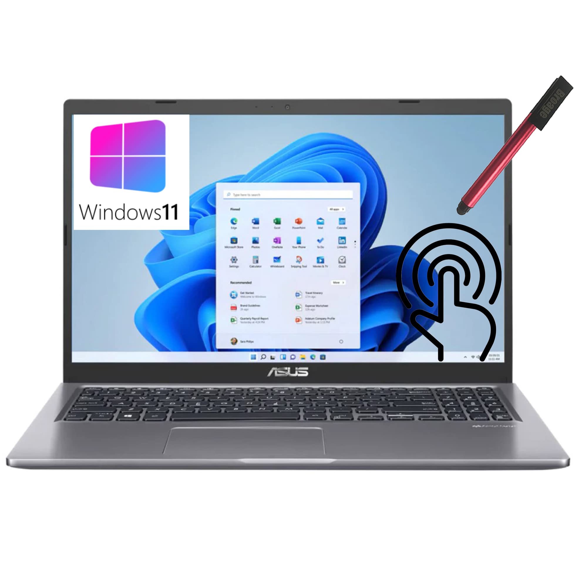 2022 Newest ASUS VivoBook 15 15.6" FHD Touchscreen Laptop, Intel Core i3-1115G4 (Beat i5-10210U), 4GB DDR4 RAM, 128GB PCIe SSD, WiFi, Bluetooth, Backlit Keyboard, Windows 11 S, BROAG 64GB Flash Stylus