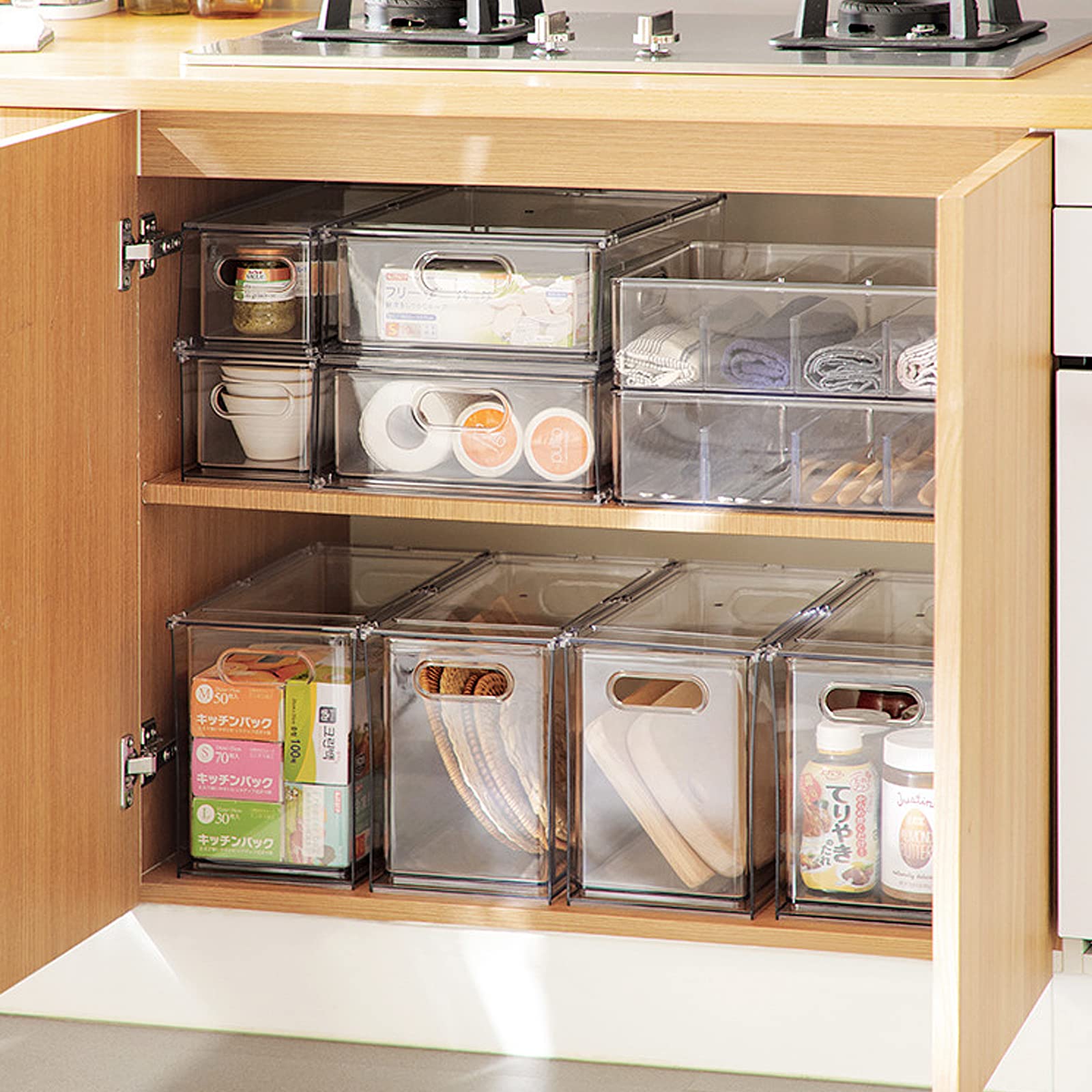 shopwithgreen Refrigerator Organizer Bins with Pull-out Drawer, Drawable Clear Fridge Drawer Organizer with Handle, Plastic Kitchen Pantry Storage Containers (1 Tall)