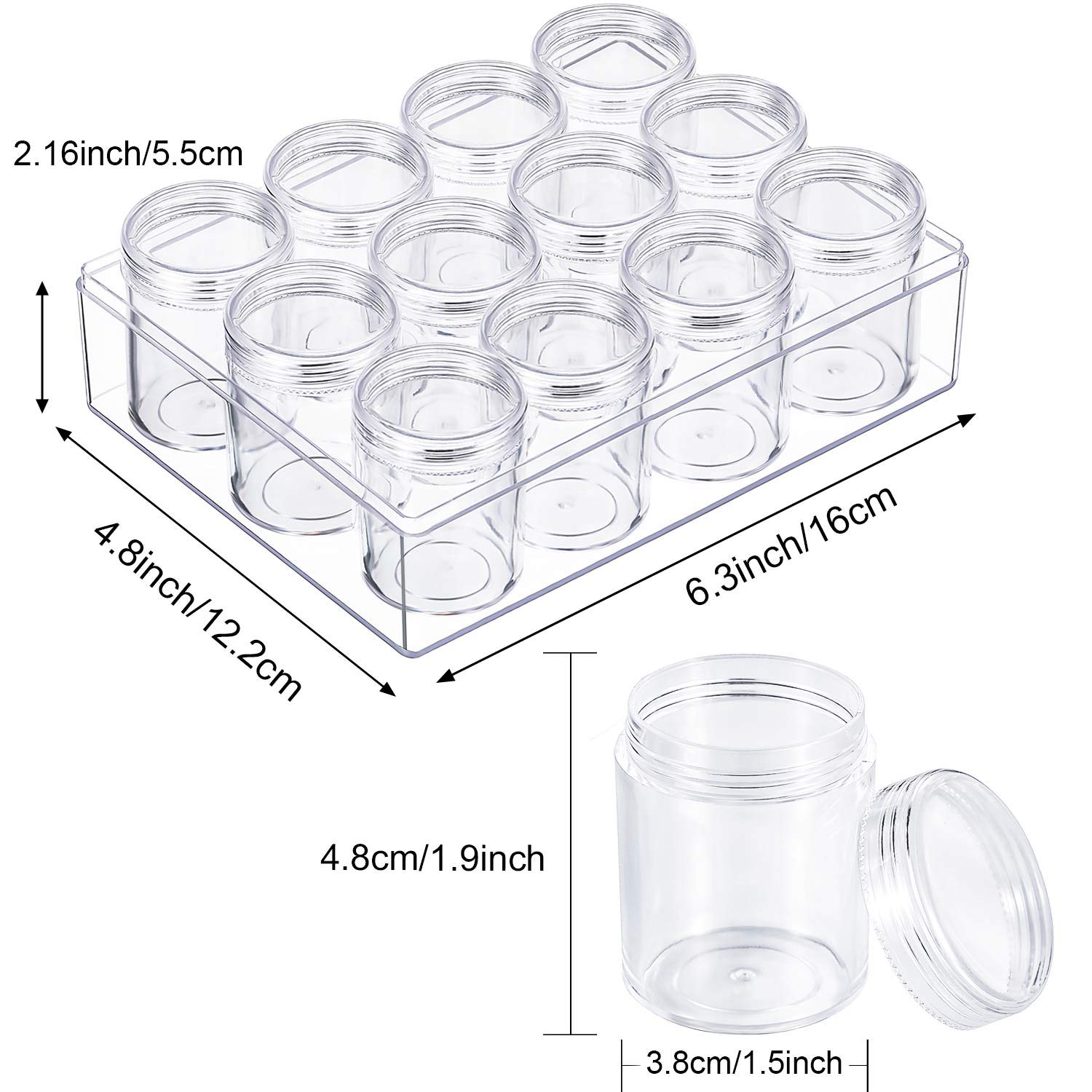 Blulu Clear Bead Organizer Bead Storage Containers Set with 12 Boxes, 1.9 x 1.5 Inches (1.9 x 1.5 Inches)
