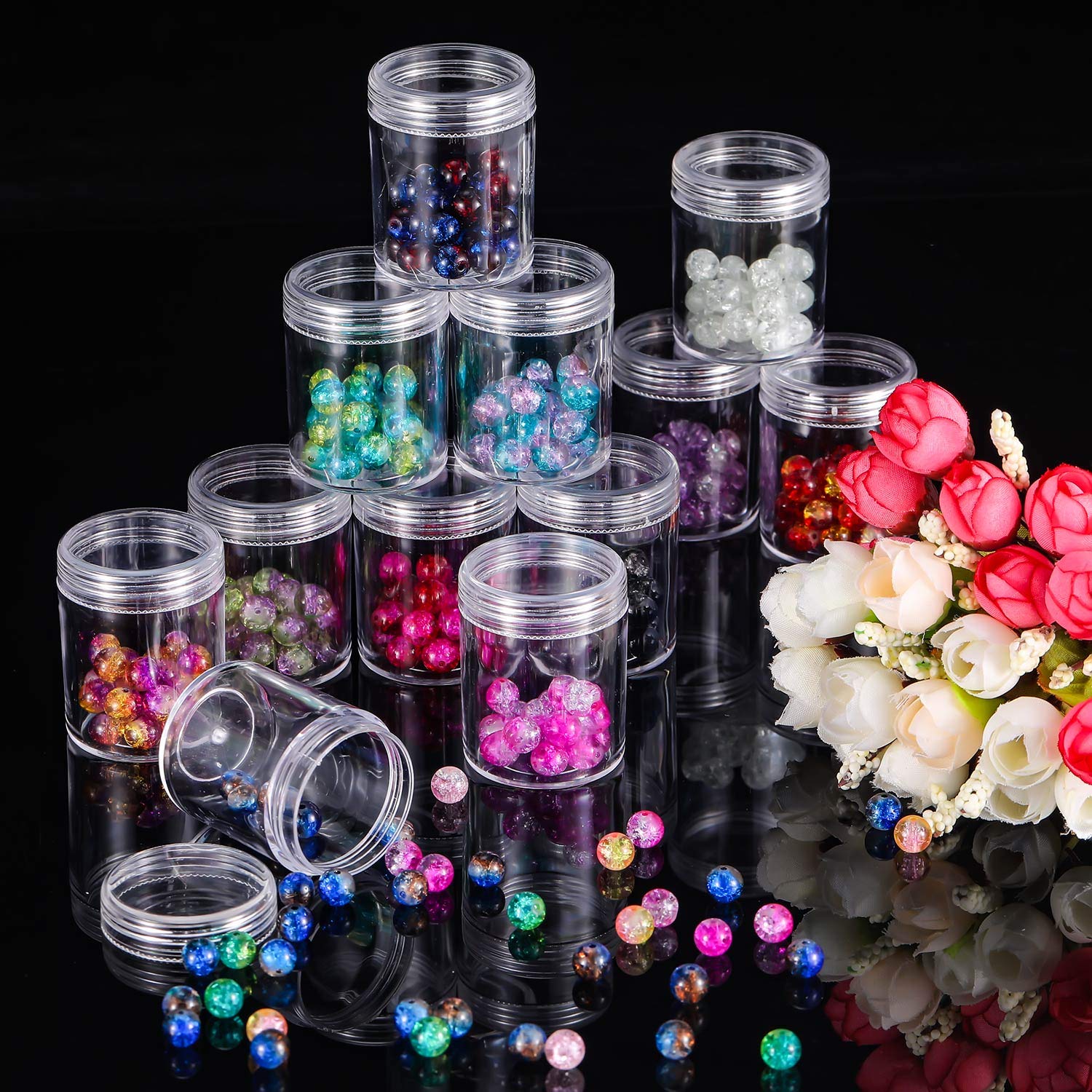 Blulu Clear Bead Organizer Bead Storage Containers Set with 12 Boxes, 1.9 x 1.5 Inches (1.9 x 1.5 Inches)