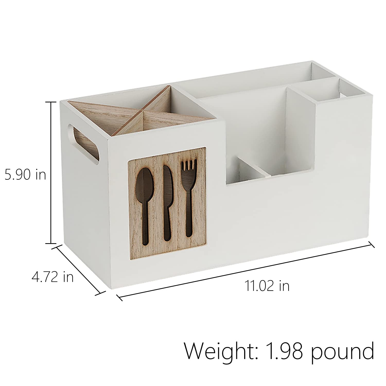 CBEYNCHOS Wooden Utensil Holder Cutlery Caddy,Flatware Organizers for Forks Spoons Knives Cooking Tools,Large Capacity,Kitchen Table Decor for Party Bar and Home use (Simple White A)