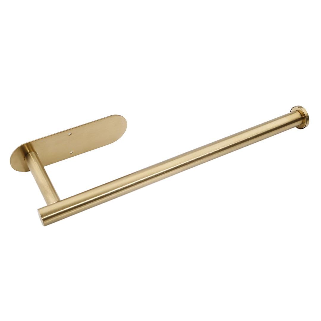 Paper Towel Holder Wall Mount,Aluminum Alloy Paper Towel Holder Sturdy and Durable ,Paper Towel Holder Under Cabinet ,Vertically or Horizontally Mount Both Available in Adhesive and Screws(Gold)