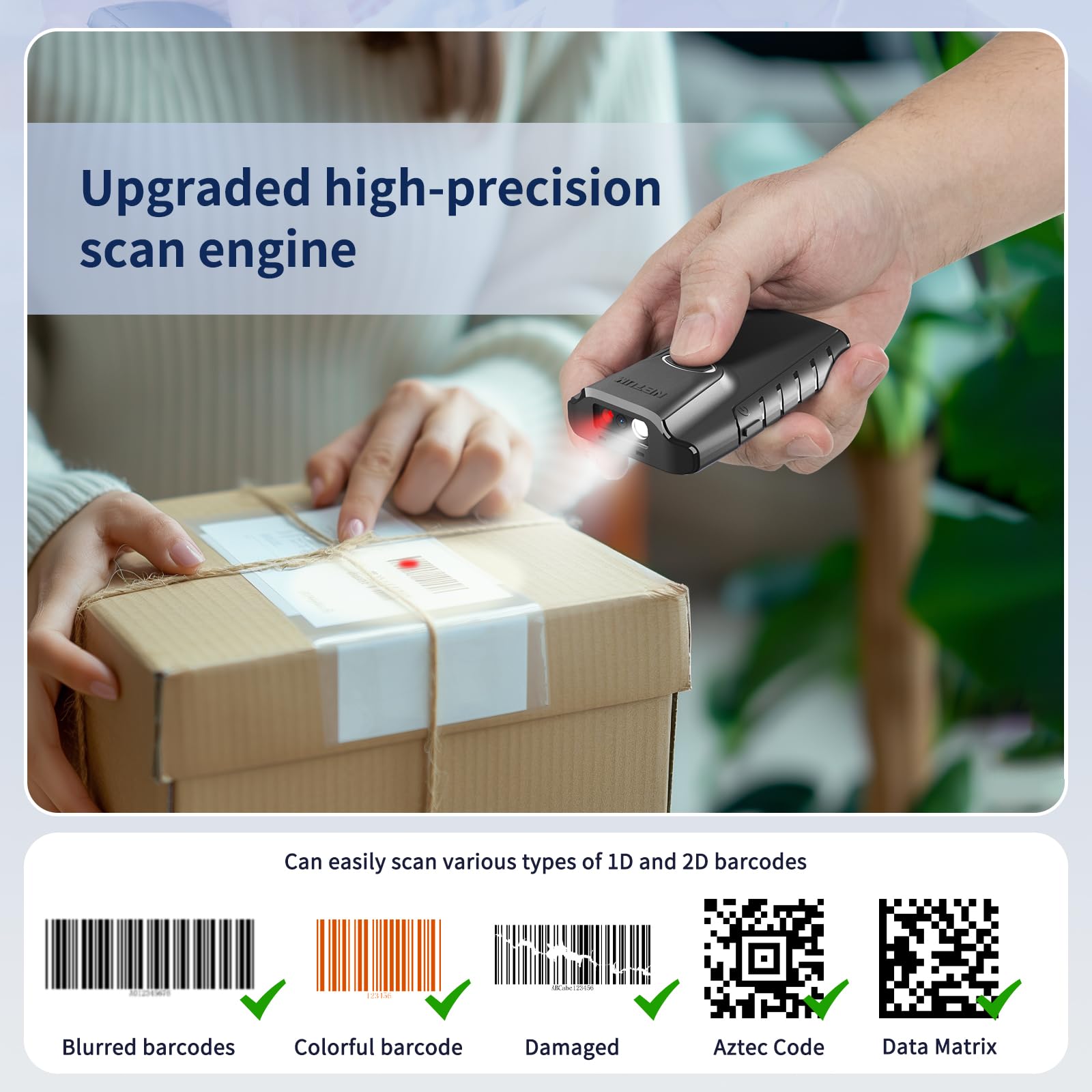 NETUM Bluetooth 2D Barcode Scanner, 3-in-1 Small Portable QR Bar Code Reader Automatic Wireless Gun Scan Back Clip Work with Tablet iOS Android Windows MacOS for Warehouse Inventory POS - E800