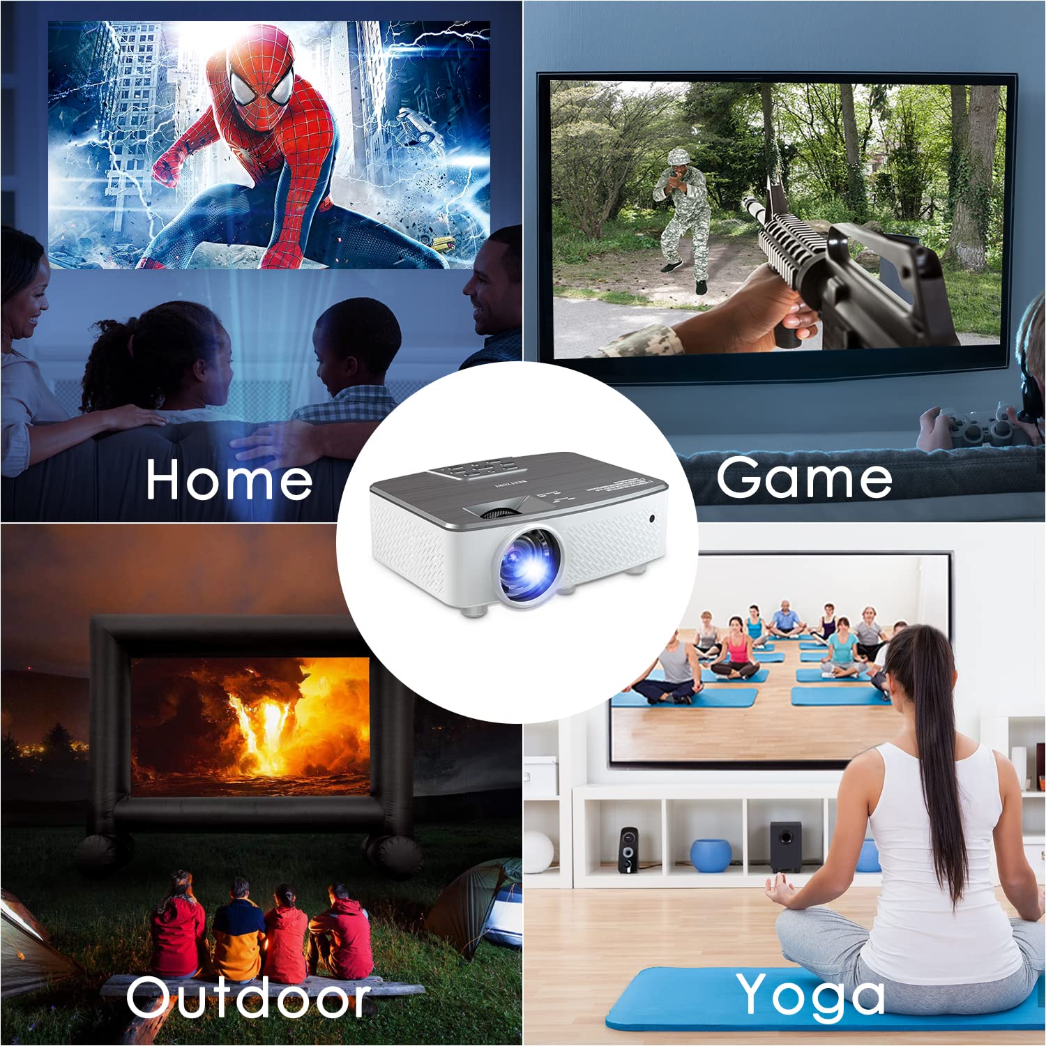 WiFi Bluetooth Projector, Native 1080P HD Movie Projector with Carrying Case, 9500LM 4K Supported 200" Display Home Theater, Compatible with iOS/ Android/ Xbox/ PS5/ TV Stick/ HDMI…