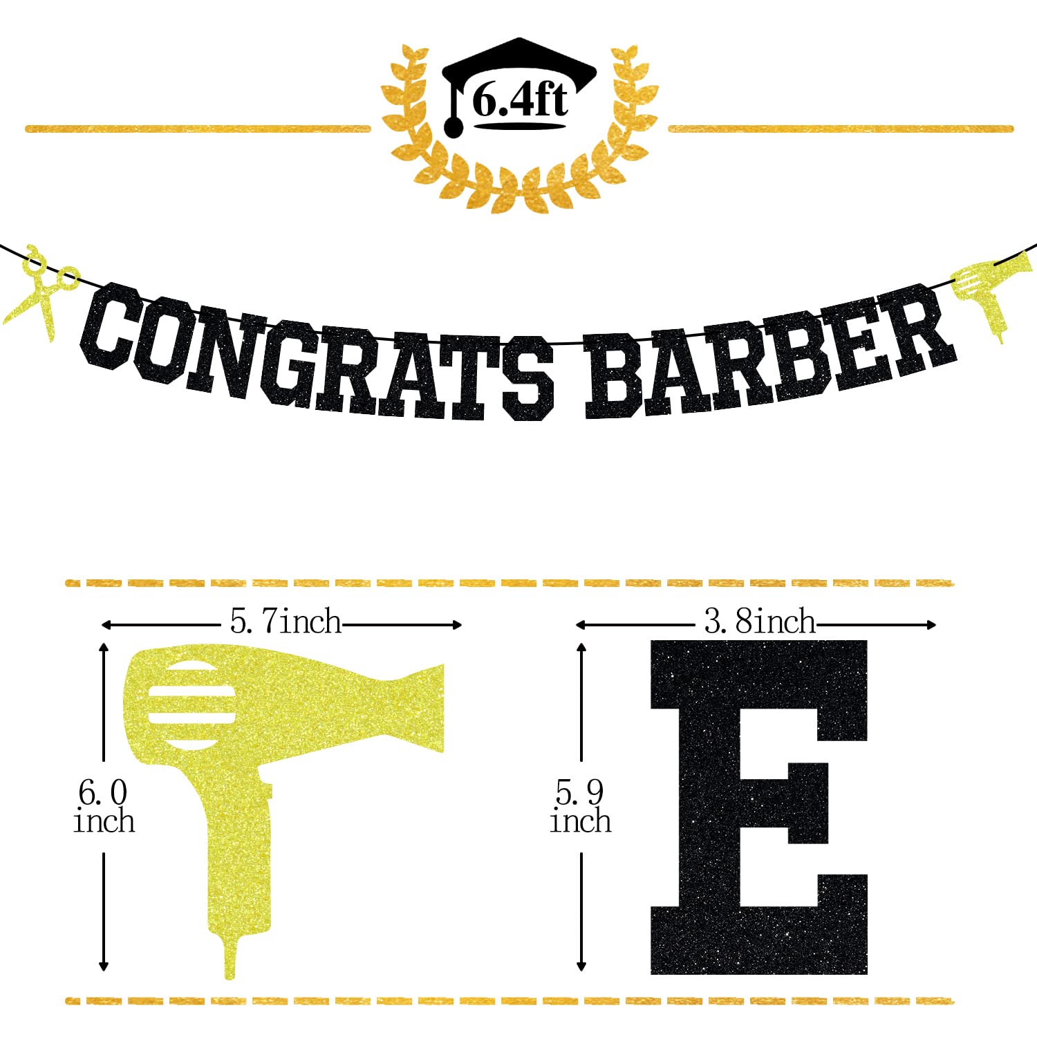 Black Glitter Congrats Barber Banner - Congrats graduation Sign for Barber, Congrats Grad Party Decorations for Barber