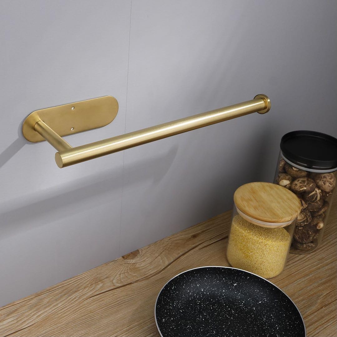 Paper Towel Holder Wall Mount,Aluminum Alloy Paper Towel Holder Sturdy and Durable ,Paper Towel Holder Under Cabinet ,Vertically or Horizontally Mount Both Available in Adhesive and Screws(Gold)