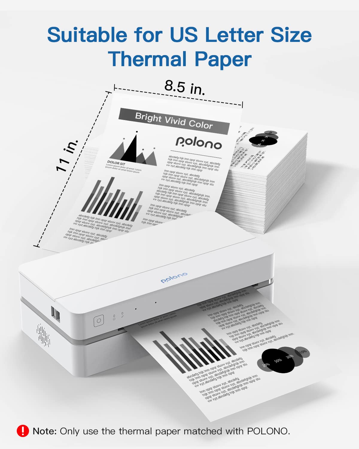 Thermal Printer, 2.4 GHz WiFi Inkless Printer Supports 8.5" x 11" US Letter Size Thermal Paper, Auto Cutting, Wireless Printer Support Android, iOS & Laptop, Compact Printer for Home Use, Office