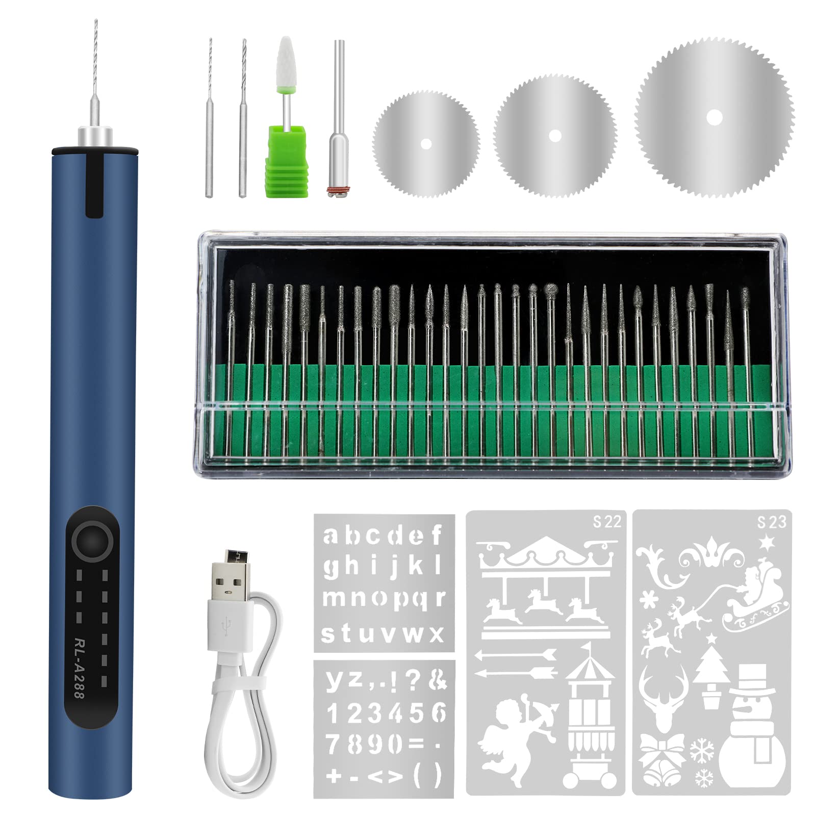 Engraving Pen with LED Light,USB Rechargeable Engraver Pen with 35bits,Mini Electric Engraving Machines Etching Pen Cordless Handheld Etcher Engraver Tool for DIY Jewelry Metal Wood Stone Glass (Blue)