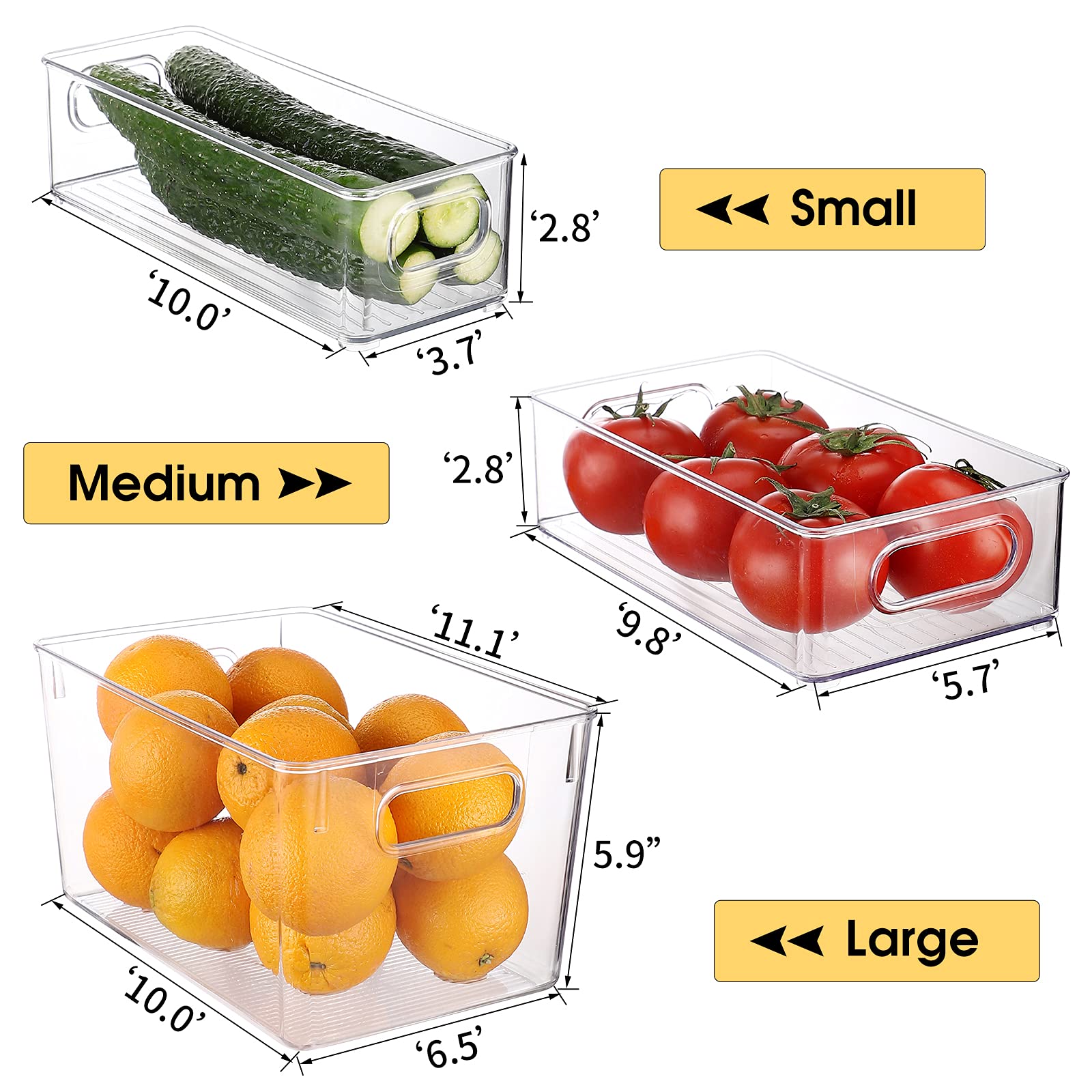 Refrigerator Organizer Bins, Clear Pantry Organization and Storage with Cutout Handles, Set Of 6 Stackable Plastic Freezer Organizer Bins for Fridge, Cabinet, Kitchen Countertops - BPA Free
