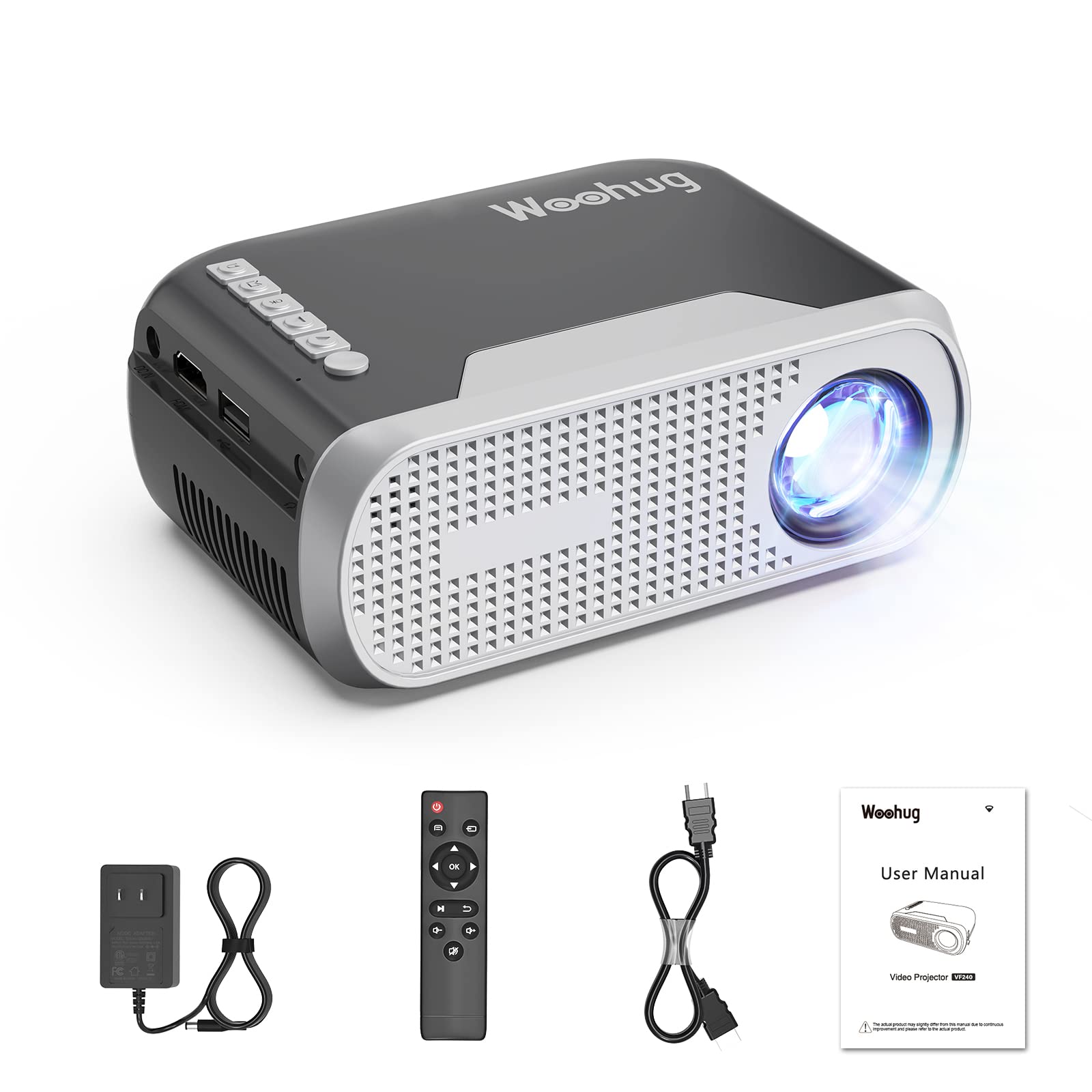 Mini Projector for iPhone, Woohug Mini Portable Projector for Kids Gifts, Movie Projector for Outdoor use, Small Home Theater Projector Full HD 1080P Supported Projector Compatible with HDMI, USB