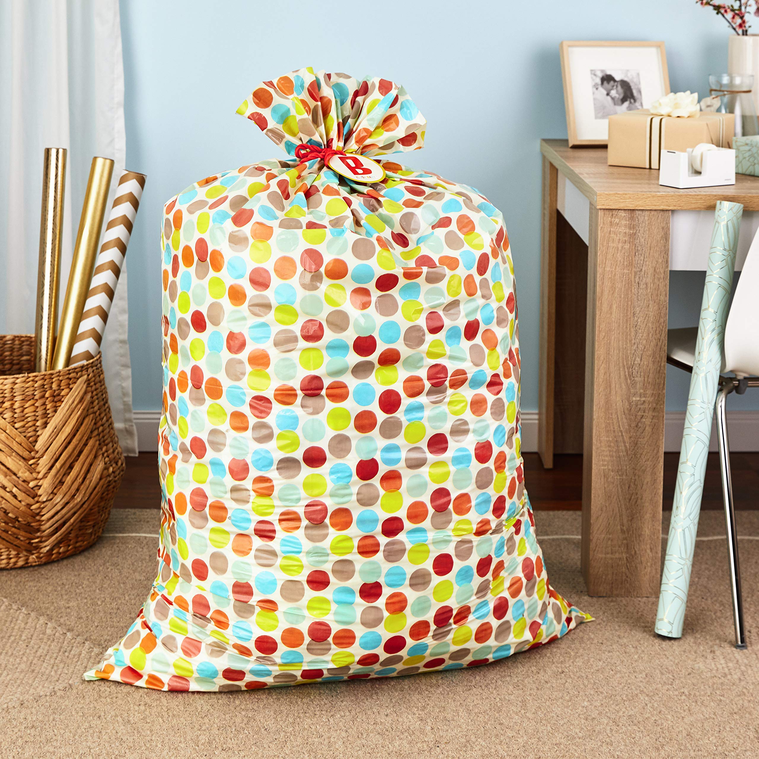 Hallmark 56" Jumbo XL Plastic Gift Bag (B is for Baby, Multicolor Dots) for Baby Showers, New Parents and More
