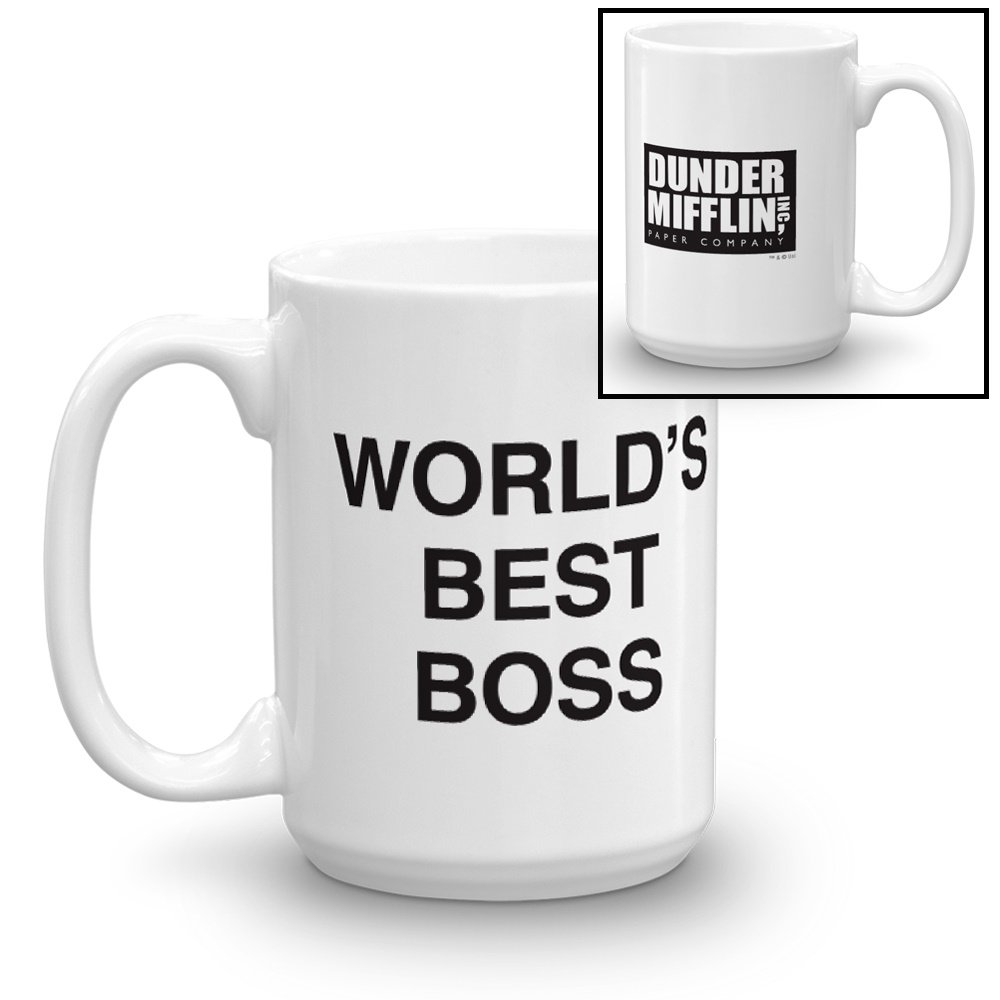 NBC The Office World's Best Boss Dunder Mifflin Ceramic Mug, White 15 oz - Official Michael Scott Mug As Seen On The Office