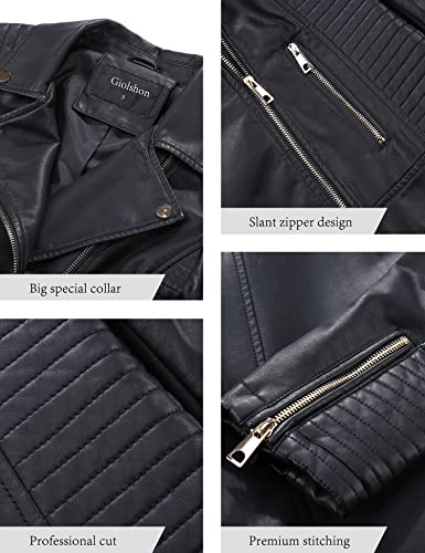 Giolshon Faux Leather Casual Short Jacket for Women, Moto Biker Coat for Spring Fall and Winter 53 Black M