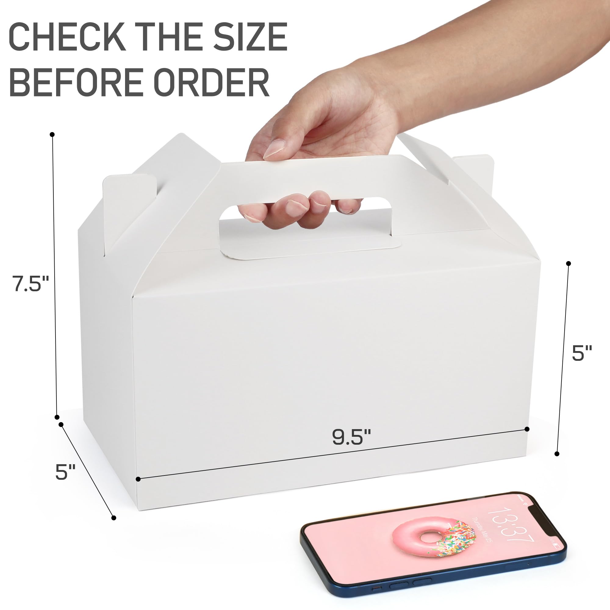 LotFancy Gable Boxes for Party Favor, 9.5 x 5 x 5 Inch, 25 Pack Large Treat Boxes with Handles, White Goodie Boxes for Birthday, Wedding, Baby Shower, Lunch, Gift Giving