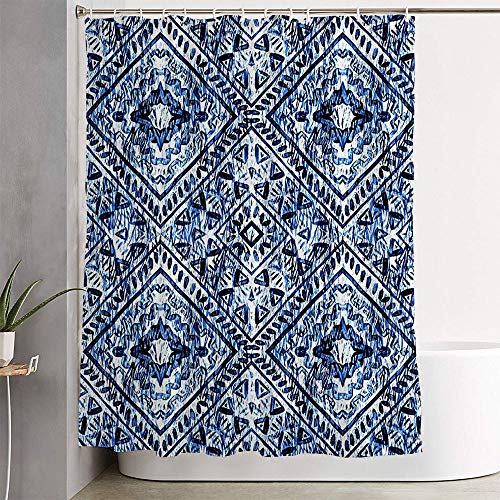 Lacfiora Bathroom Shower Curtains Set Ink Painting Repeating Winter Season Watercolor Cold Hand Painted Blue Backdrop Sky Beauty Fashion Shower Curtain Waterproof Fabric with Hooks 72 x 72 Inches
