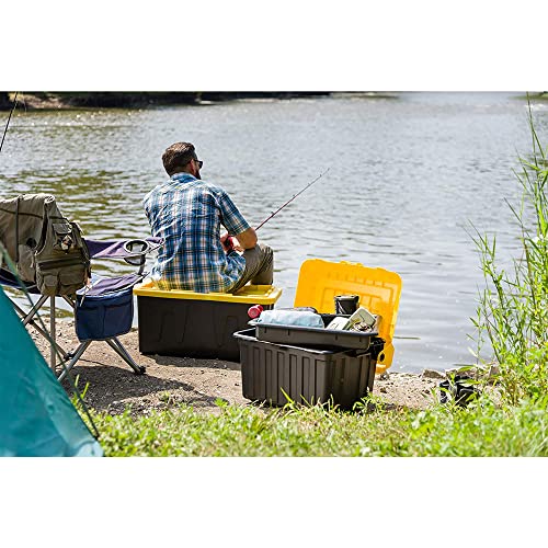 HOMZ Durabilt 27 Gallon Capacity Flip Lid Stackable Heavy Duty Tough Storage Container Tote, Black Base with Yellow Lid (2 Pack)