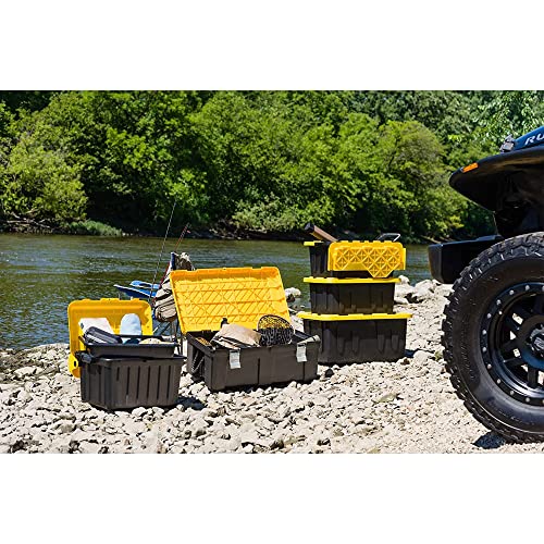 HOMZ Durabilt 27 Gallon Capacity Flip Lid Stackable Heavy Duty Tough Storage Container Tote, Black Base with Yellow Lid (2 Pack)