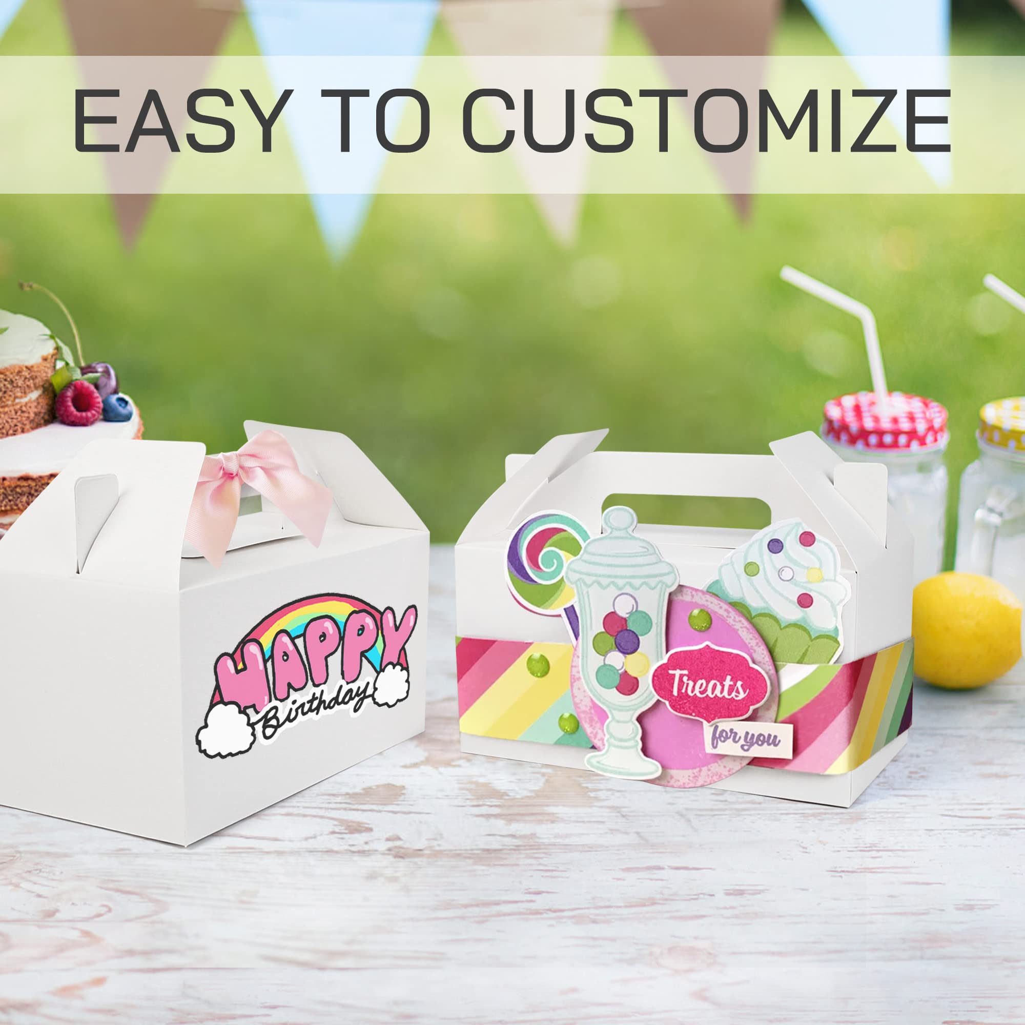 LotFancy Gable Boxes for Party Favor, 9.5 x 5 x 5 Inch, 25 Pack Large Treat Boxes with Handles, White Goodie Boxes for Birthday, Wedding, Baby Shower, Lunch, Gift Giving