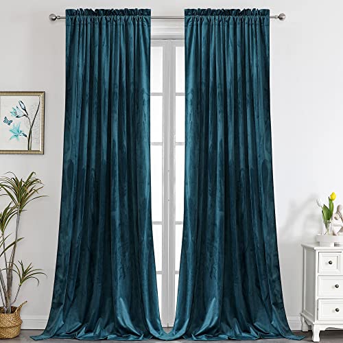 Benedeco DeepTeal Velvet Curtains for Bedroom Window, Super Soft Luxury Drapes, Room Darkening Thermal Insulated Rod Pocket Curtain for Living Room, W52 by L96 inches, 2 Panels