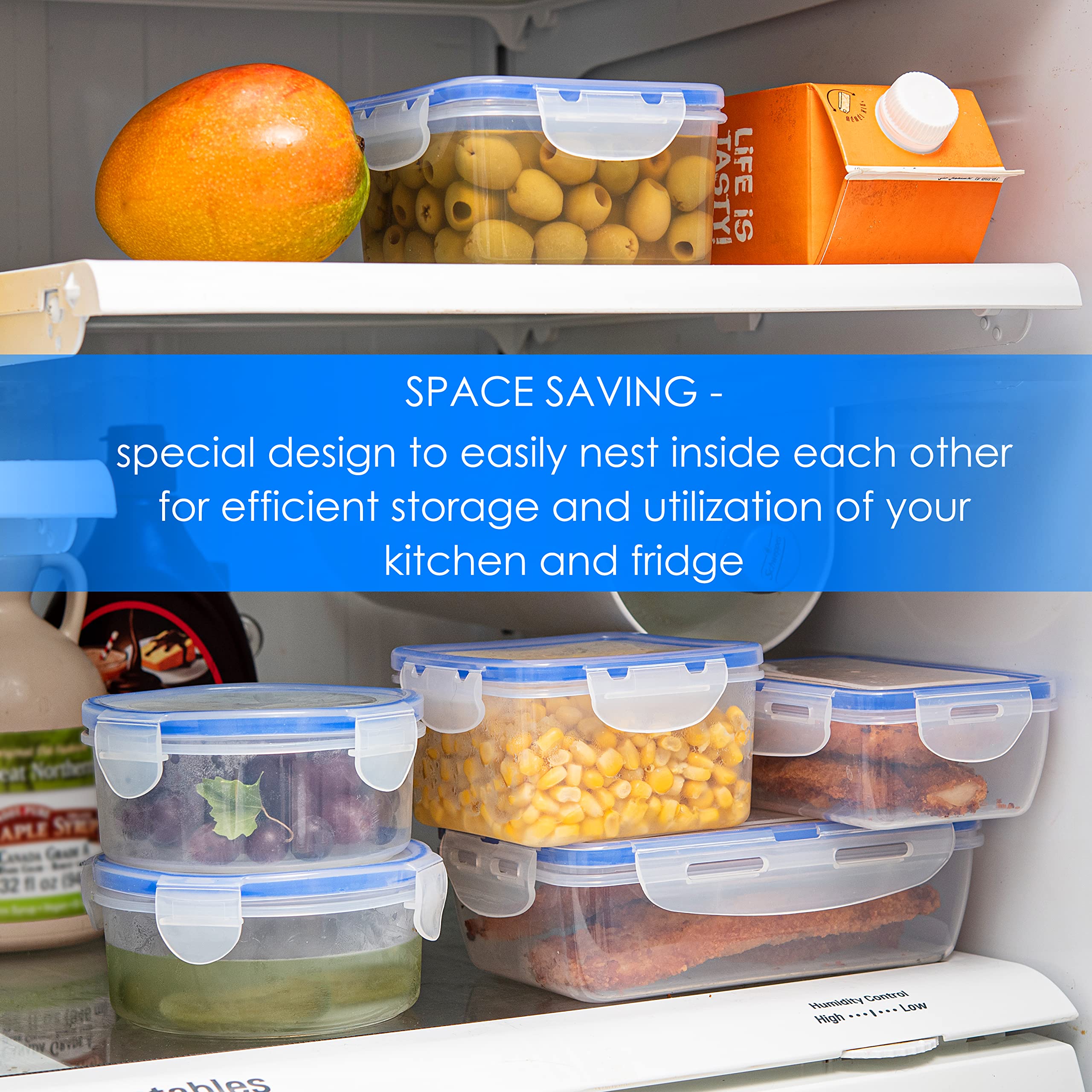 Moss & Stone Air Tight 16 Piece Plastic Food Storage Containers with Lids, Safe Lunch Box Set For DIshwasher and Microwave, Leak Proof Storage Containers For Food- BPA Free