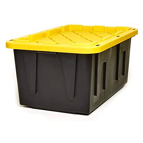 HOMZ Durabilt 27 Gallon Capacity Flip Lid Stackable Heavy Duty Tough Storage Container Tote, Black Base with Yellow Lid (2 Pack)