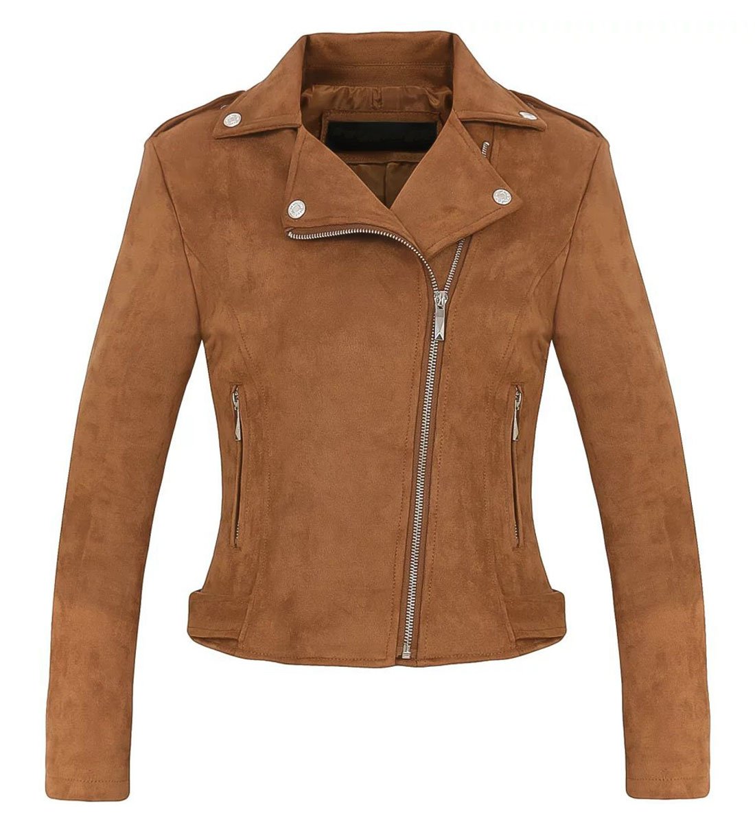 CHARTOU Women's Fall 2023 Fashion Faux Suede Leather Casual Moto Biker Jacket Coats (Medium, Coffee)