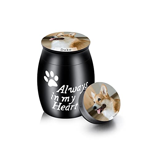 OTXIXTO Custom Mini Keepsake Urns for Human Ashes Customized Photo Symbol Birthstone Small Urns Stainless Steel Decorative Black Urns Cremation Holder Pet Ash Containers