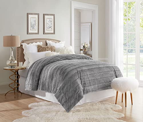 Swift HomeĀ® Embossed Faux Fur Throw Blanket & Bedspread - Luxurious Over-Sized Faux Fur Bed Throw Blanket - Full/Queen, 86" x 86", Grey