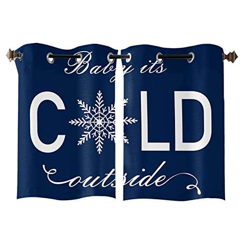 LBDEKOR Kitchen Curtain 39 Inch Length, Christmas Grommet Curtain for Kitchen Winow Curtains Drapes for Living Room Bedroom Bathroom Window Treatment 2 Panels Set Cold Winter Snowflakes Blue Backdrop