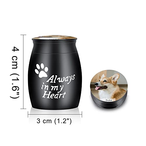 OTXIXTO Custom Mini Keepsake Urns for Human Ashes Customized Photo Symbol Birthstone Small Urns Stainless Steel Decorative Black Urns Cremation Holder Pet Ash Containers