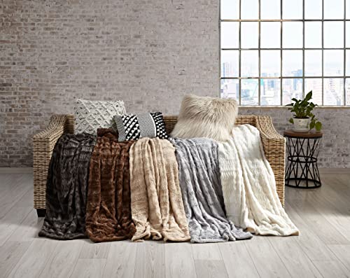 Swift Home® Embossed Faux Fur Throw Blanket & Bedspread - Luxurious Over-Sized Faux Fur Bed Throw Blanket - Full/Queen, 86" x 86", Grey