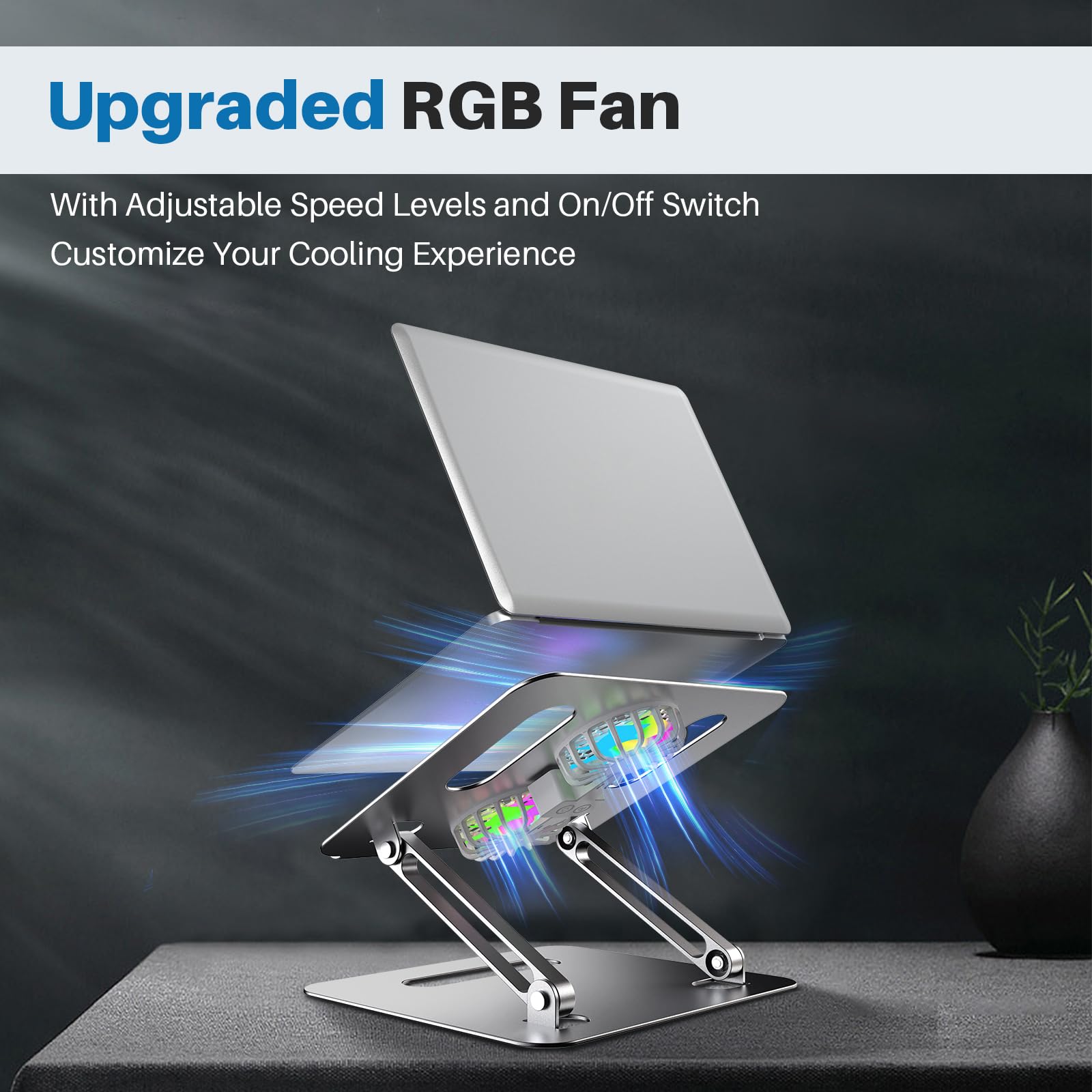 YICOSUN Laptop Stand, Adjustable Ergonomic Portable Aluminum Laptop Holder, Multi-Angle Height Adjustable,Foldable Computer Stand Anti-Slip Laptop Riser Compatible with 9-15.6 inch Laptops, Silvery