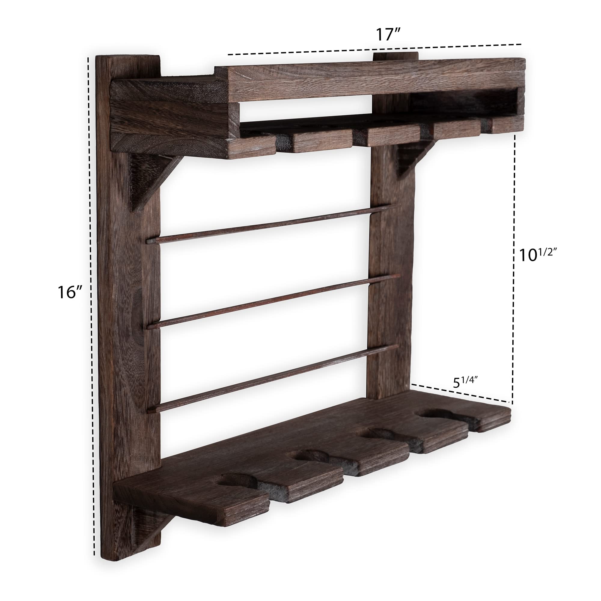 Rustic State Veneto Wall Mount Wood Wine Bottle Rack and Stemware Glassware Organizer Shelf Cork Storage - Magnetic Corkscrew Holder for Champagne, Red & White Wine - Home, Kitchen, Bar Décor