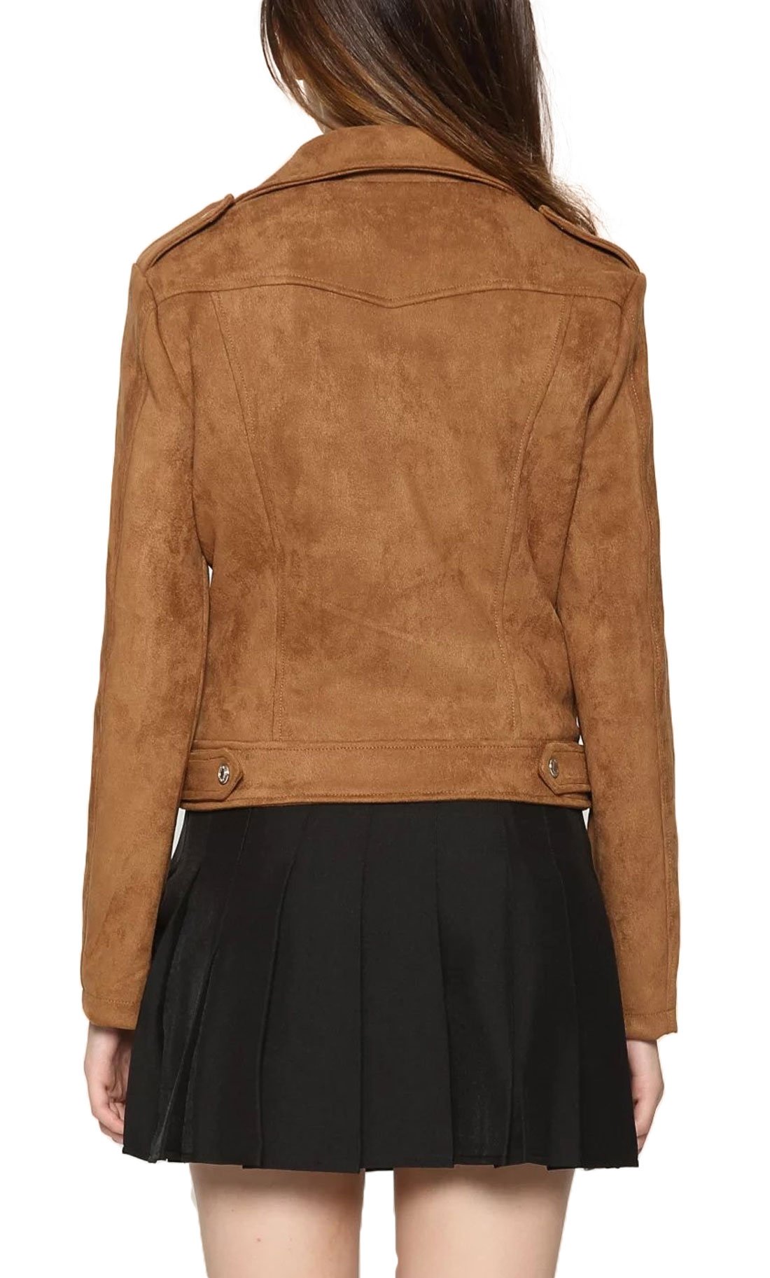 CHARTOU Women's Fall 2023 Fashion Faux Suede Leather Casual Moto Biker Jacket Coats (Medium, Coffee)