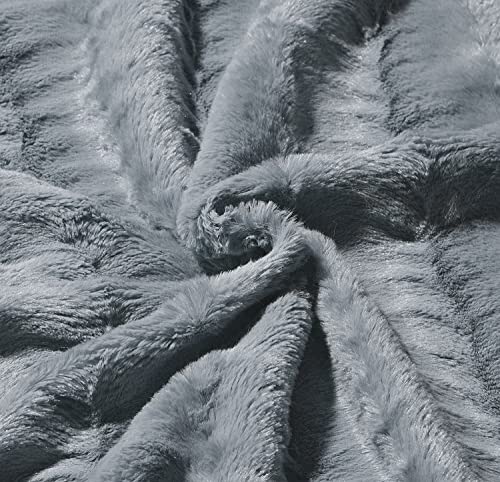 Swift Home® Embossed Faux Fur Throw Blanket & Bedspread - Luxurious Over-Sized Faux Fur Bed Throw Blanket - Full/Queen, 86" x 86", Grey