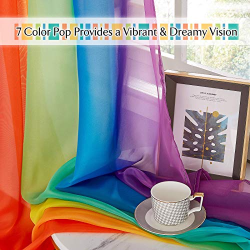 RYB HOME Rainbow Valance Curtains for Living Room- Bright Window Scarf Valance for Canopy Bed Patio Frame Birthday Party Backdrops Table Runner, W 60 in x L 216 in per Panel, 2 Panels, Rainbow