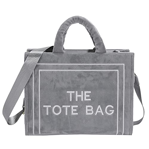 Cosetten Tote Bag for Women, Plush Tote Bag, Shoulder, Crossbody, or Handheld Bag for School, Office, Travel (15X11X4.7in) (Grey)