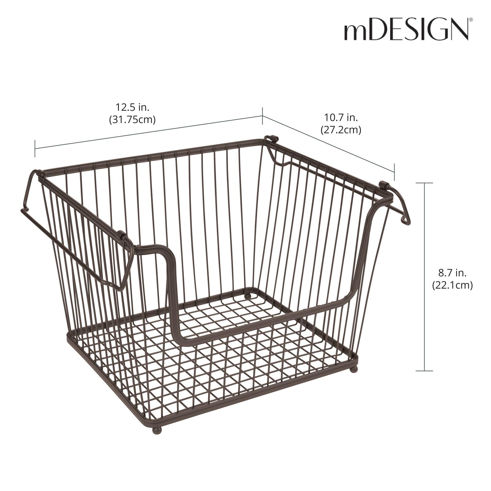 mDesign Modern Stackable Metal Food Storage Organizer Bin Basket with Handles, Open Front for Kitchen Cabinets, Pantry, Closets, Bedrooms, Bathrooms - Large, 6 Pack - Bronze