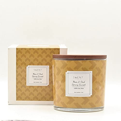 SCENT CANDLES | Highly Scented Candles - Aromatherapy Candles for Home | Mom & Dad Spring Sunset Candle | 12oz Glass Jar | 100% Natural Soy Wax Candles | Burn Time 60-70 Hours