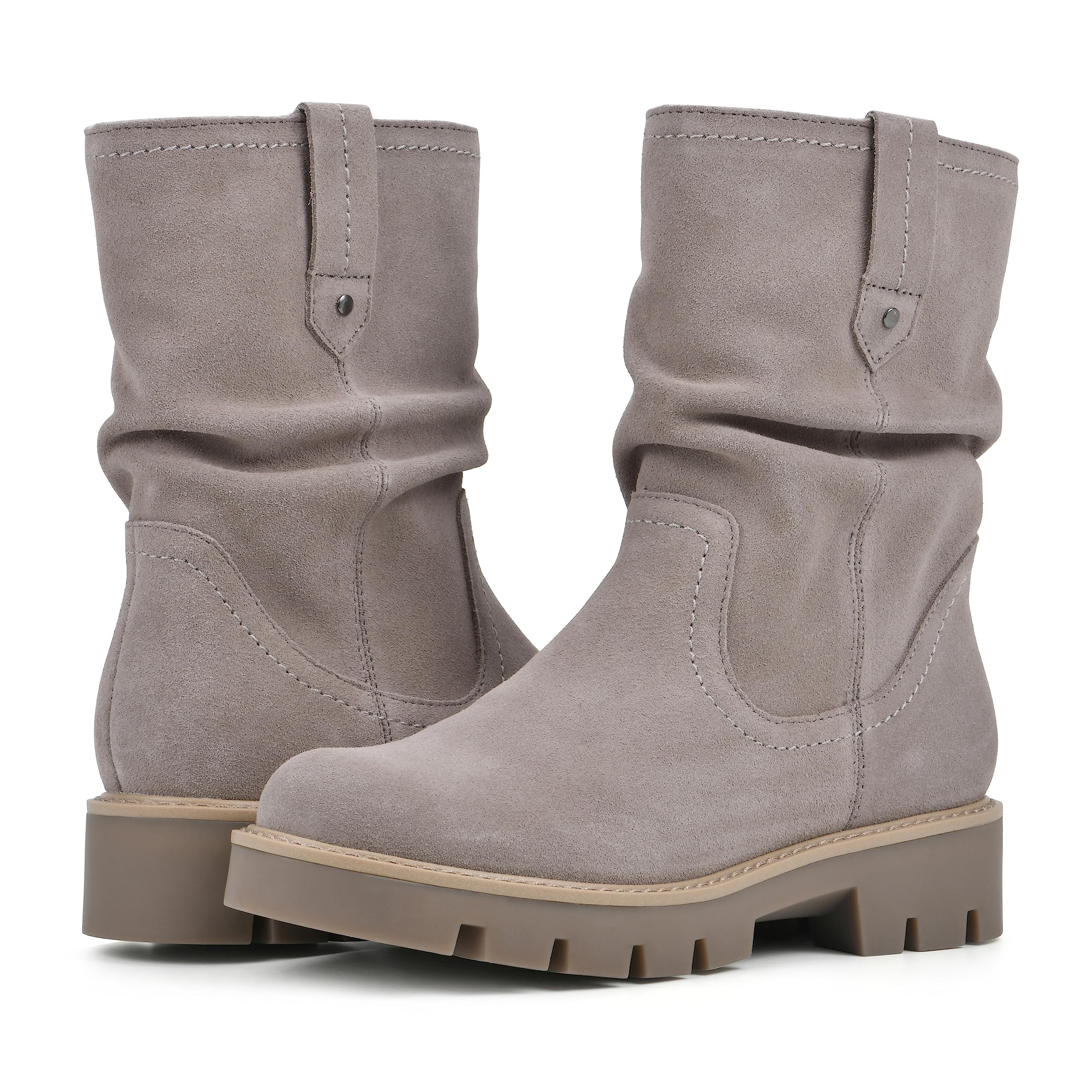 WHITE MOUNTAIN Women's Shoes Glean Lug Sole Mid Calf Boot, Lttaupe/Suede, 8.5 M