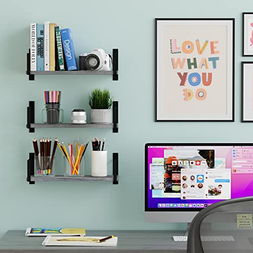 Wallniture Toledo 17"x6" Floating Bookshelf Living Room Decor, Kitchen Shelves, Bathroom Shelf, Wall Shelves for Bedroom & Office, Gray Set of 3