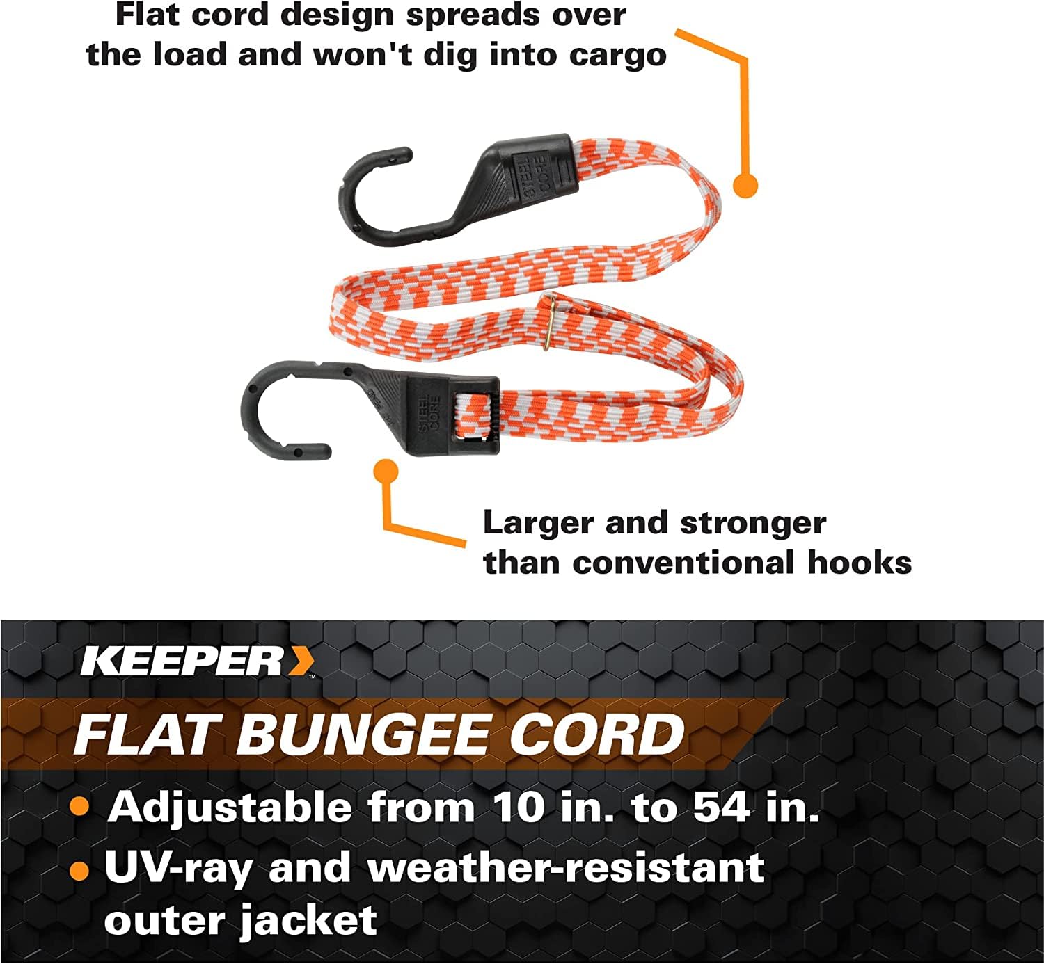 Keeper 06119 Adjustable Flat Bungee Cord, Multicolor